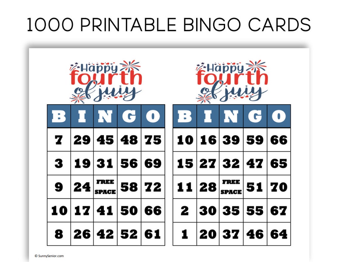 4th of July Bingo Card Pack 1000 Printable Cards - Etsy