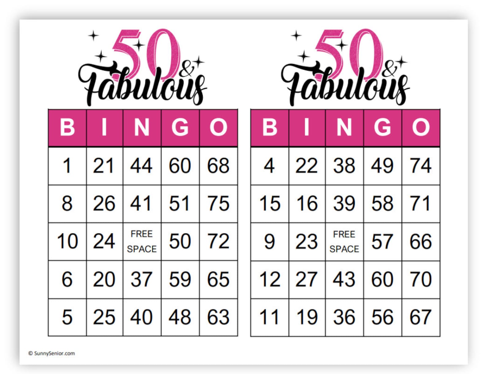50 & Fabulous Bingo for Your Birthday Party - 1000 Printable Cards - Etsy