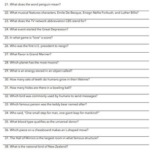 1200 Random Trivia Questions, Printable PDF, Designed for Seniors ...