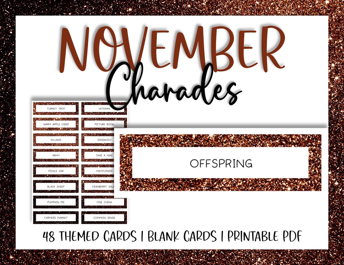 November Fun Charades: A Printable Game for a Thankful and Festive ...