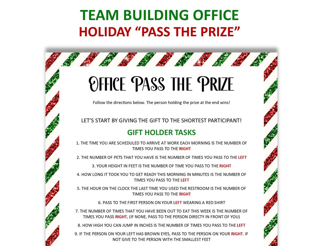 Holiday Office Party Game - Pass the Prize Printable Edition for Team ...