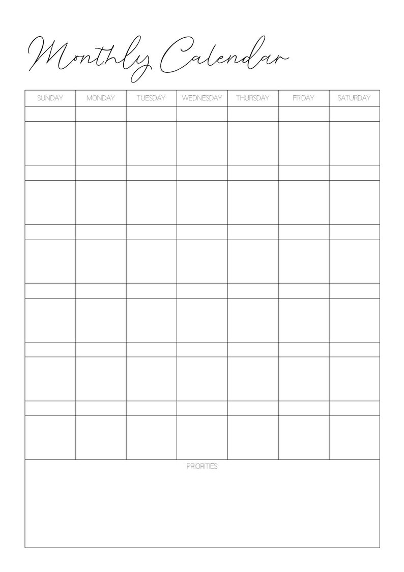 Blank Monthly Calendar Printable: Minimalist Planner (PDF) - Etsy