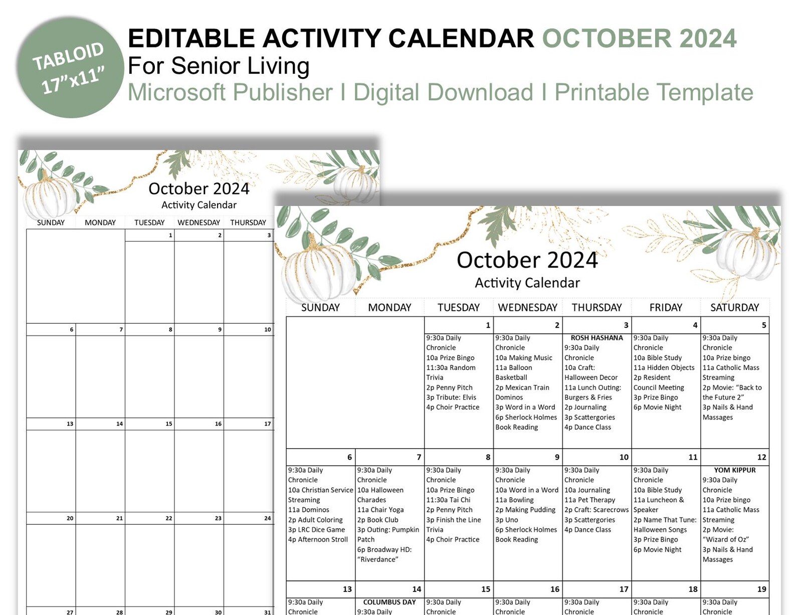 October 2024 Editable Monthly Activities Calendar for Senior Living ...