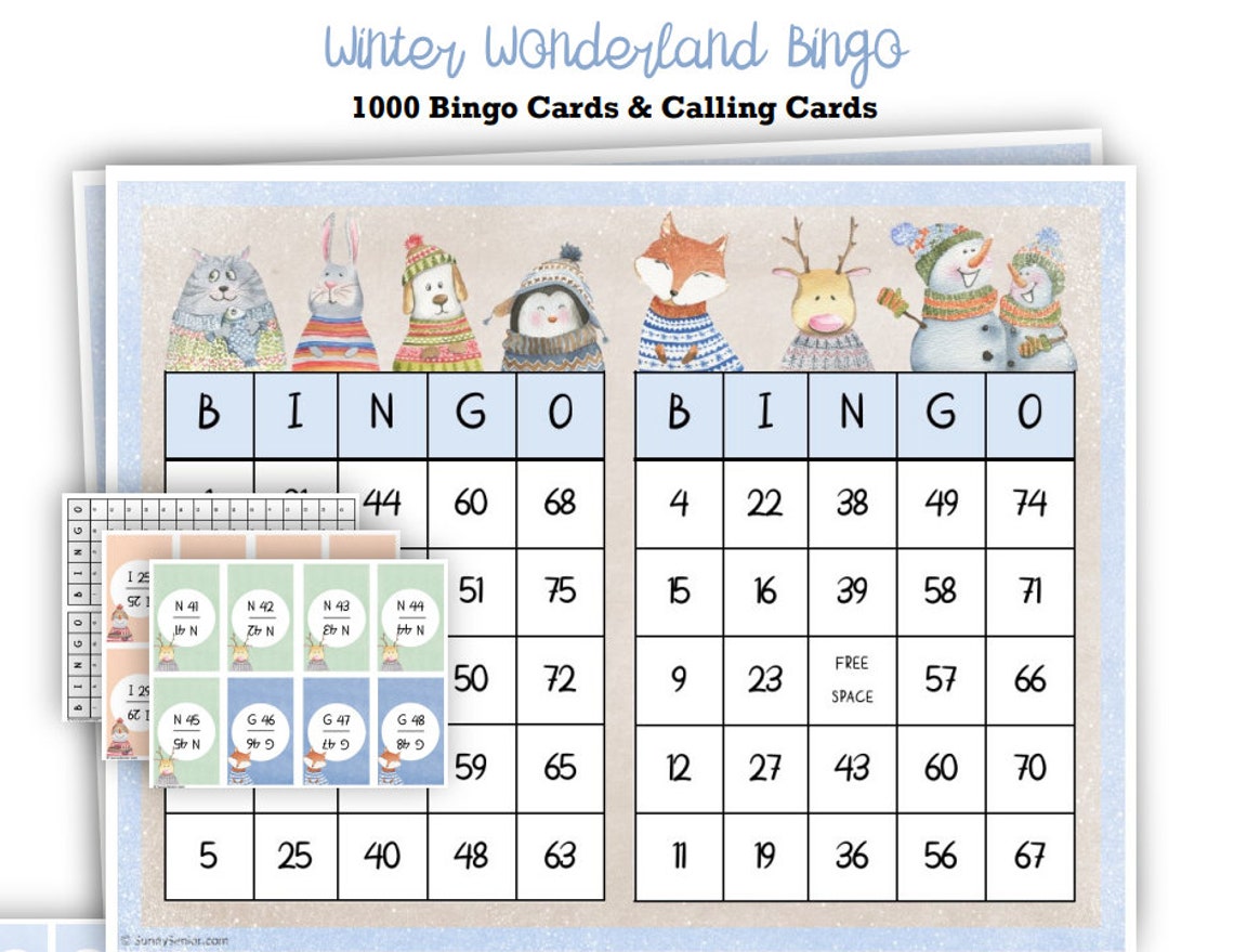 1000 Winter Bingo Cards Printable for Kids Winter Wonderland Party Game ...