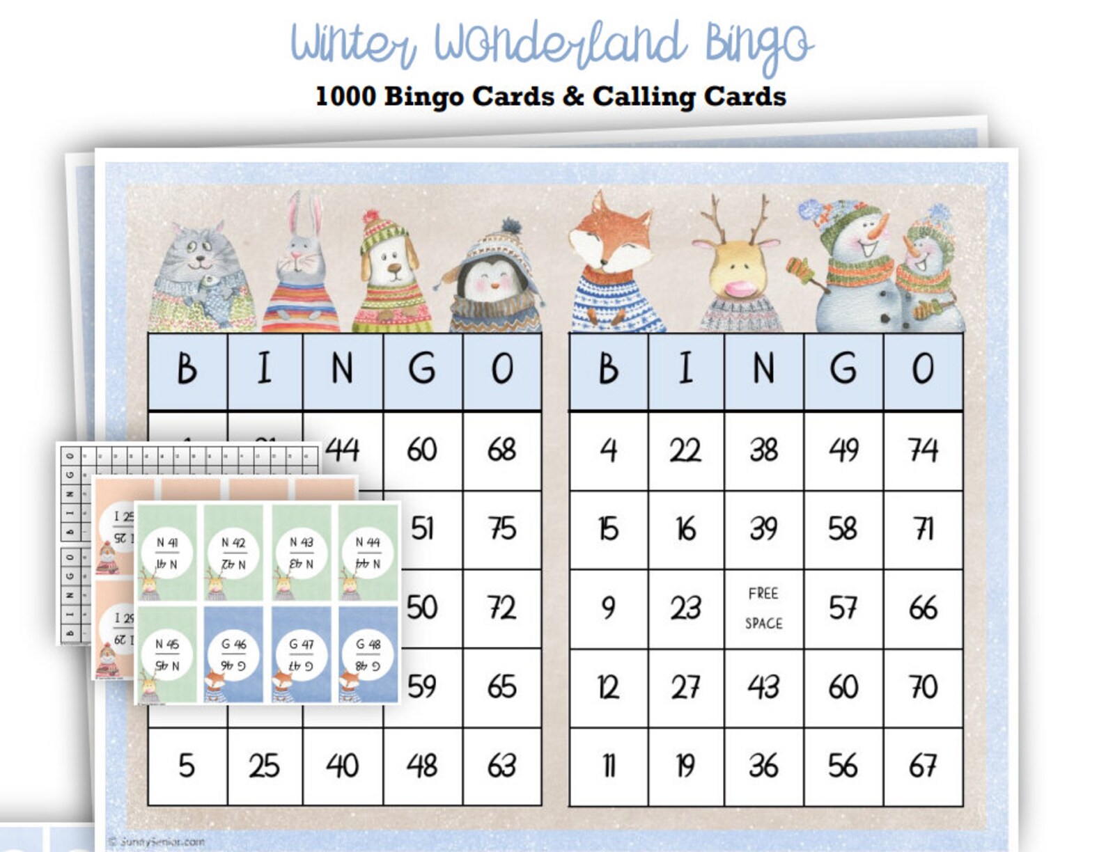 1000 Winter Bingo Cards Printable for Kids Winter Wonderland Party Game ...