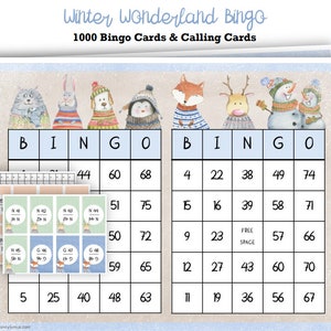 1000 Winter Bingo Cards Printable for Kids Winter Wonderland Party Game ...
