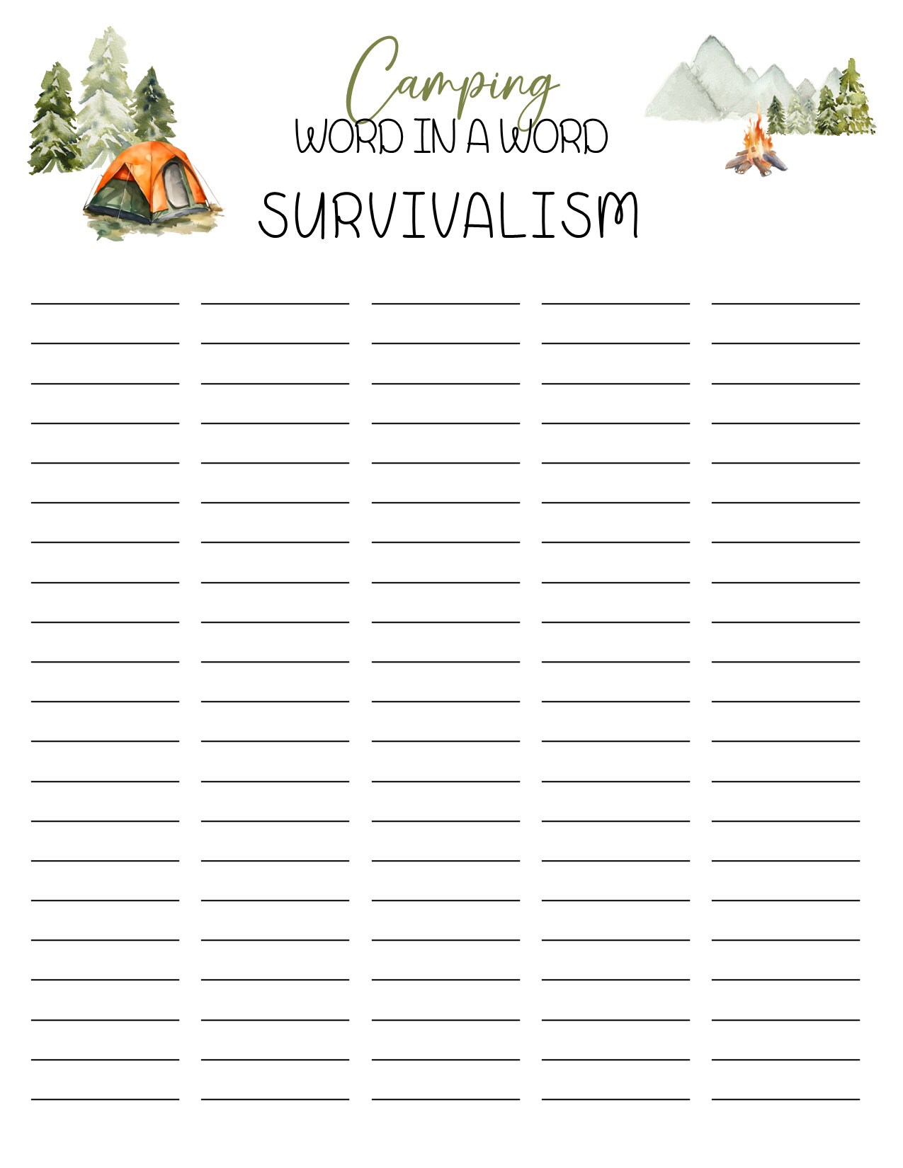 Camping Adventure Word Games: Printable Fun for Outdoor Enthusiasts - Etsy