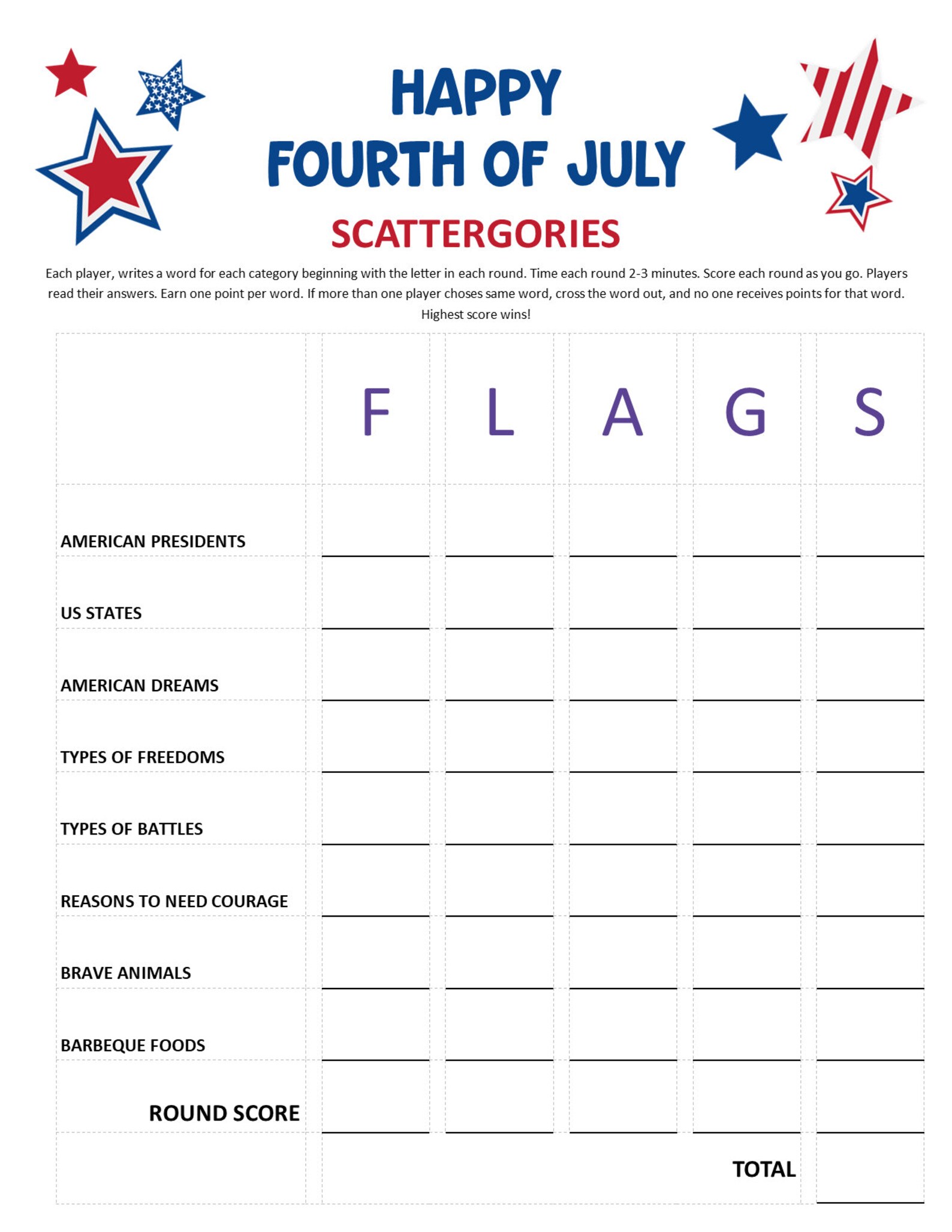 Stars and Stripes Extravaganza: Printable Fourth of July Party Game ...