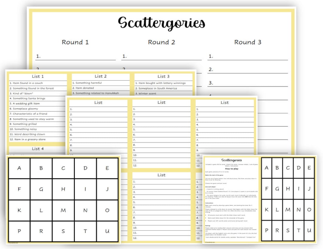Scattergories Printable Game for Kids: Build Vocabulary and Have Fun ...