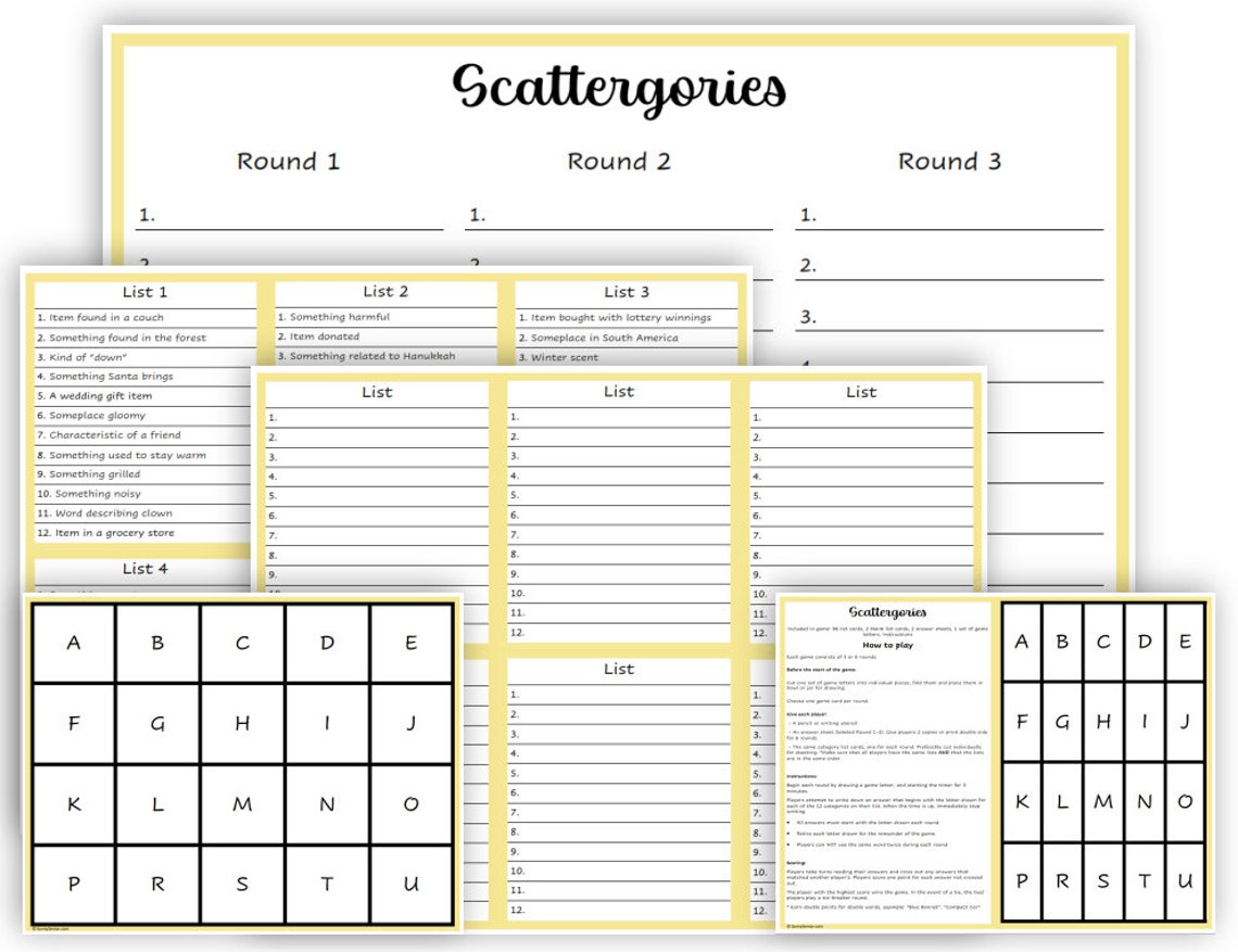 Scattergories Printable Game for Kids: Build Vocabulary and Have Fun ...
