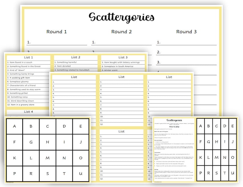 Scattergories Printable Game for Kids: Build Vocabulary and Have Fun ...