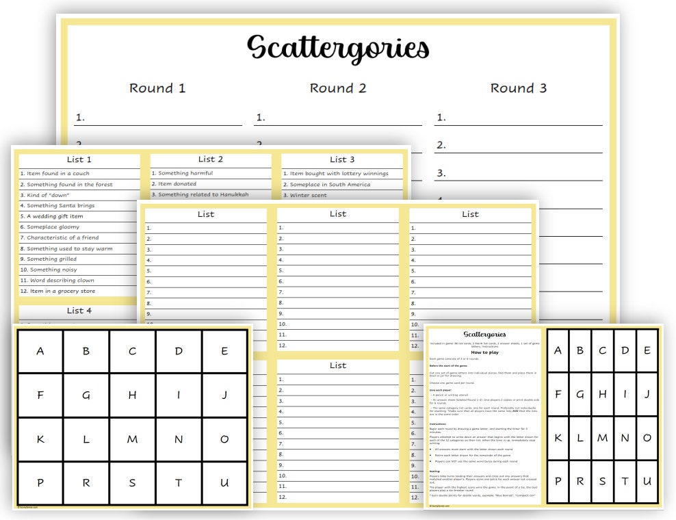 Scattergories Printable Game for Kids: Build Vocabulary and Have Fun ...