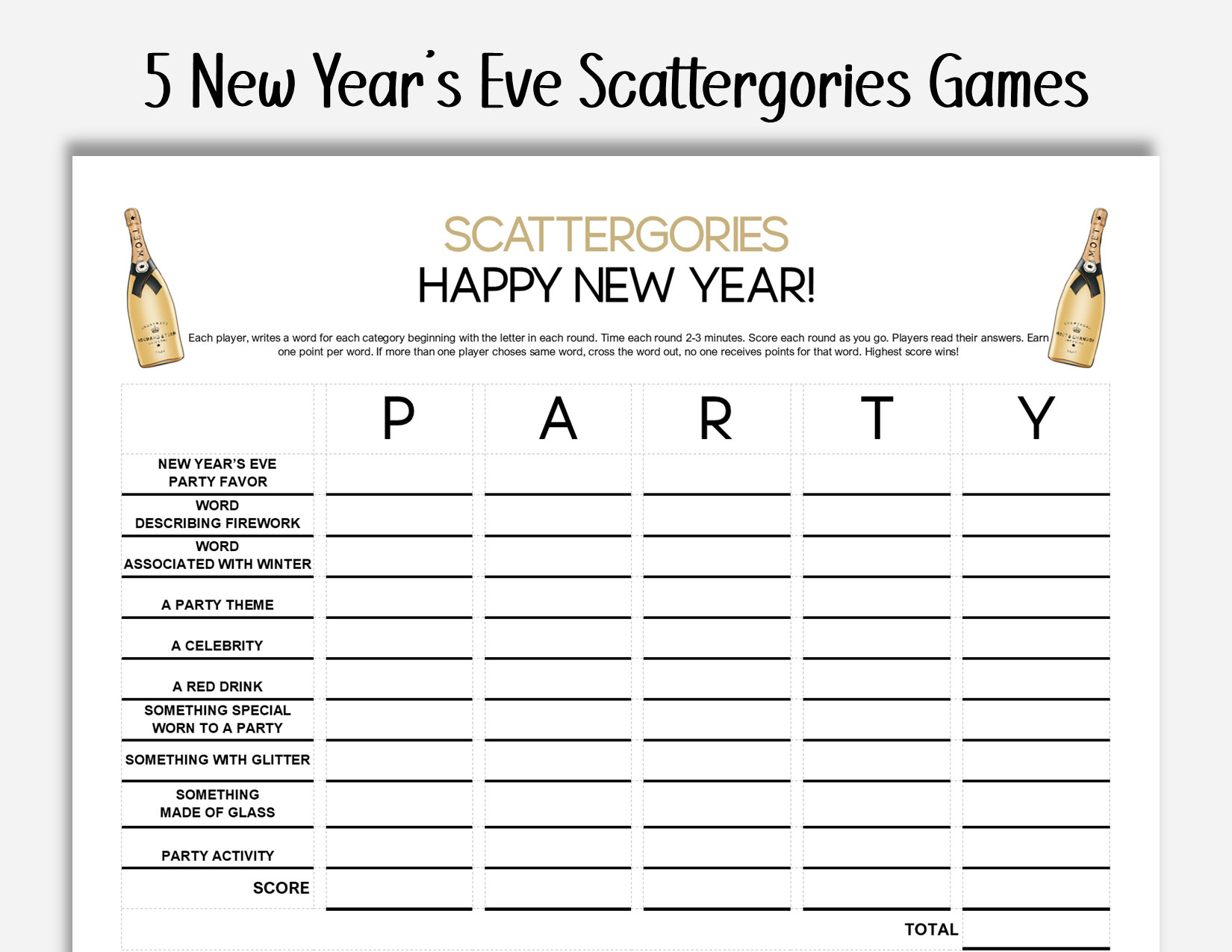 5 Pack Sparkling New Year's Scattergories Games - Etsy