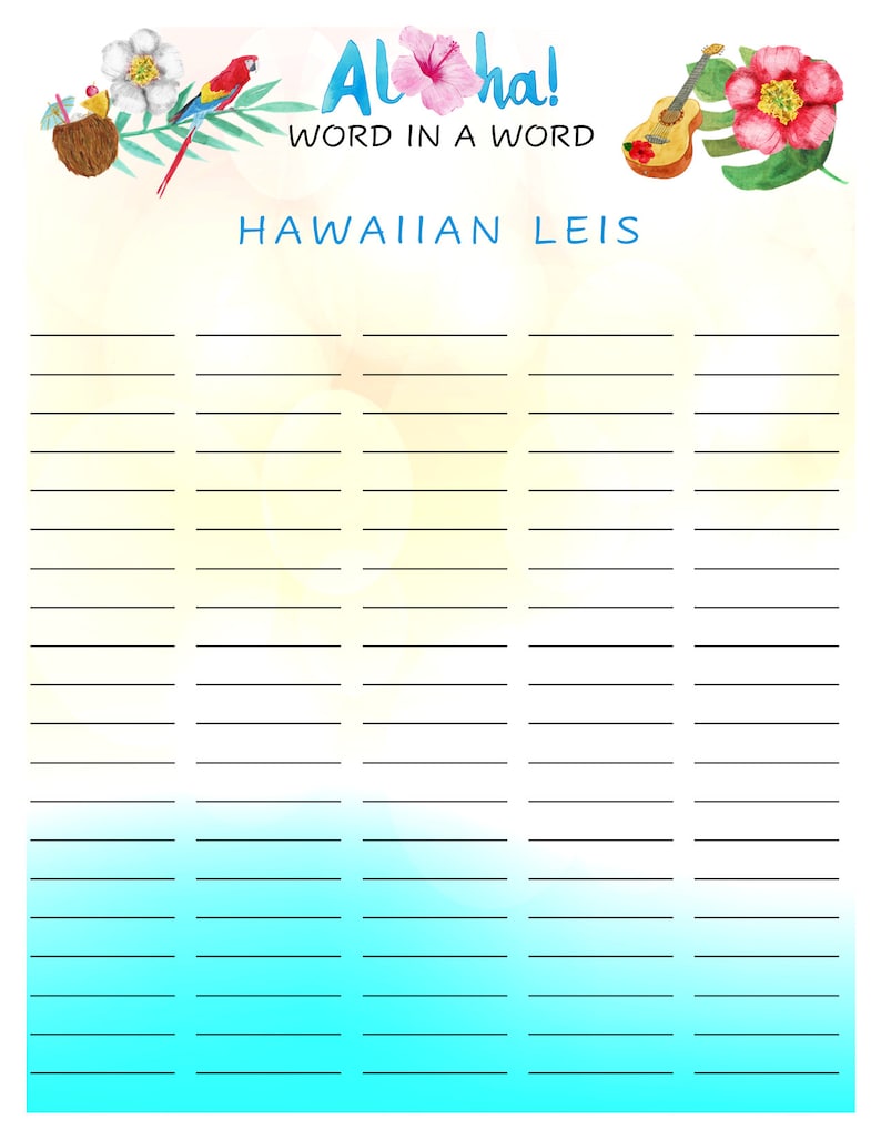 Tropical Luau Word-in-a-word Party Games Pack - Etsy
