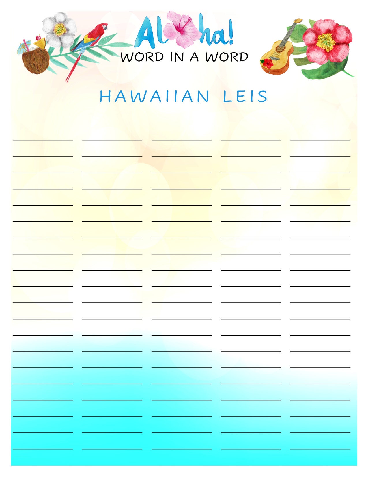 Tropical Luau Word-in-a-word Party Games Pack - Etsy