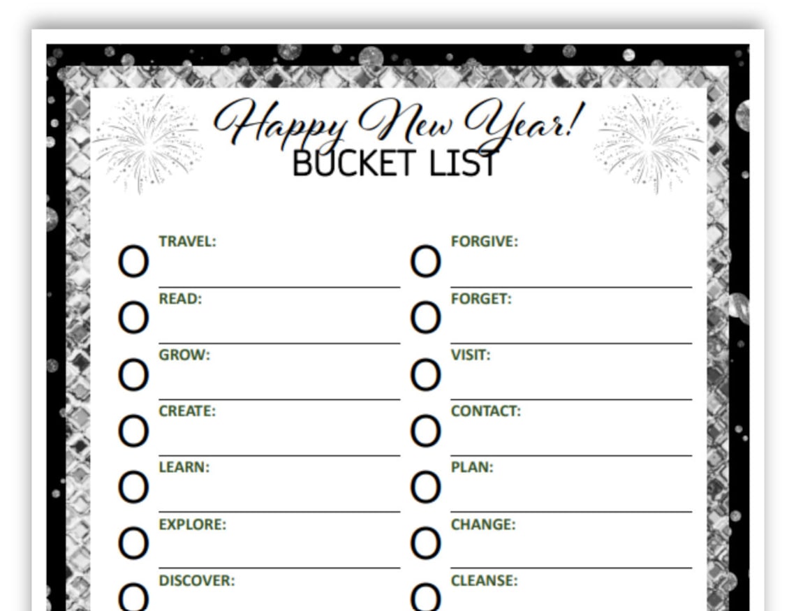 Printable New Year's Bucket List: Inspire to Set Goals and Aspirations ...