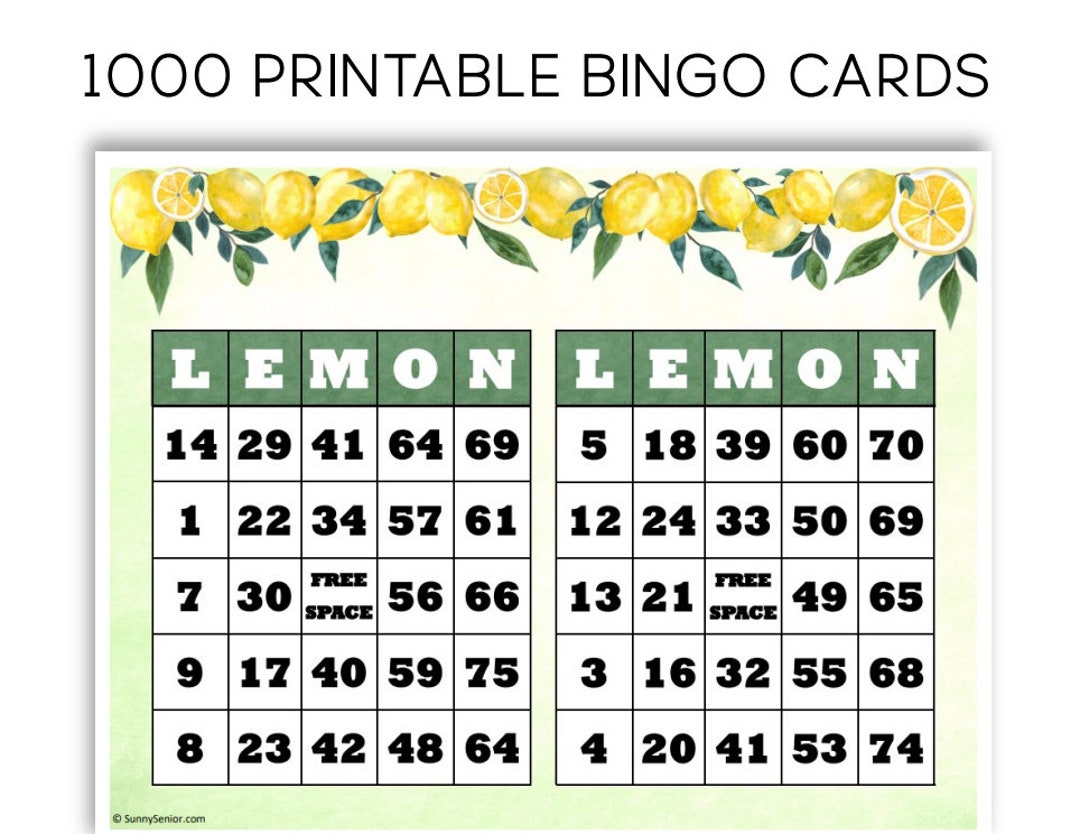1000 Lemon Bingo Cards Printable, PDF. Perfect for Lemon Theme or ...
