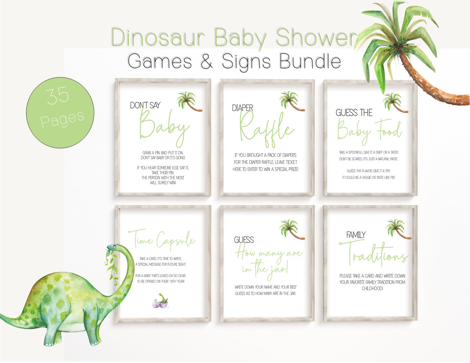 Dinosaur Baby Shower Games, Printable, Babyshower Games Bundle ...