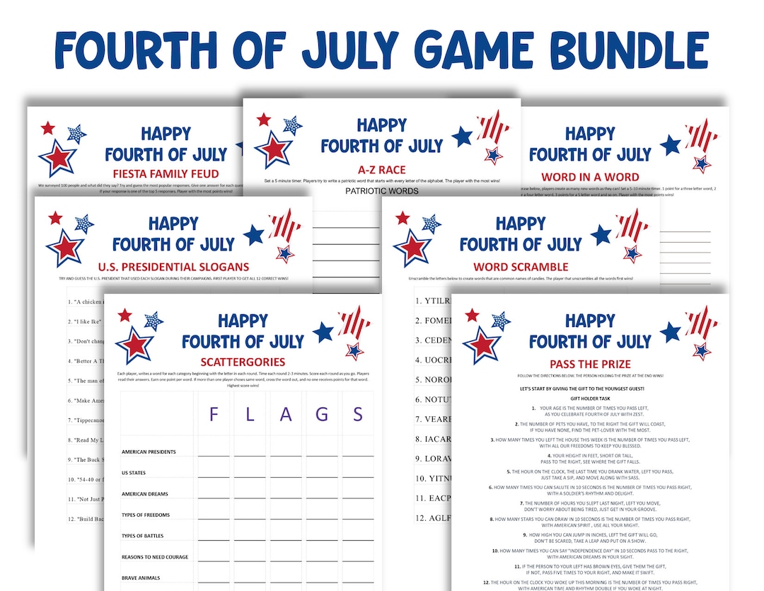 Stars and Stripes Extravaganza: Printable Fourth of July Party Game ...
