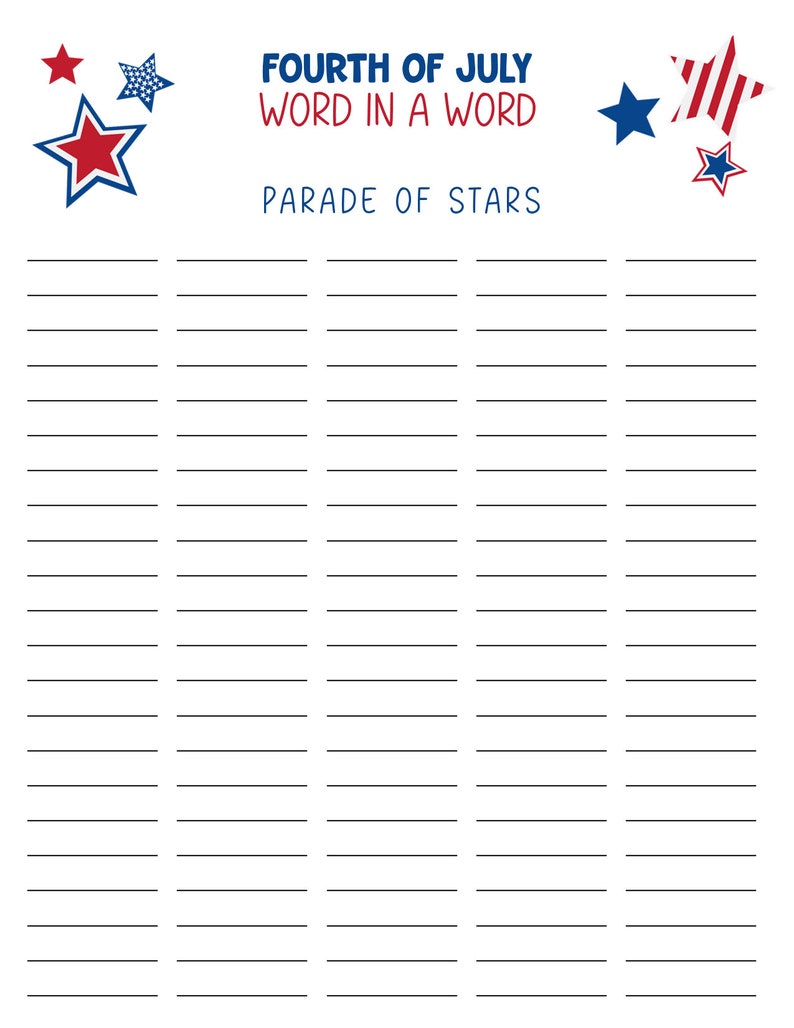 4th of July Word Game Sheets: Printable Fun for Independence Day ...