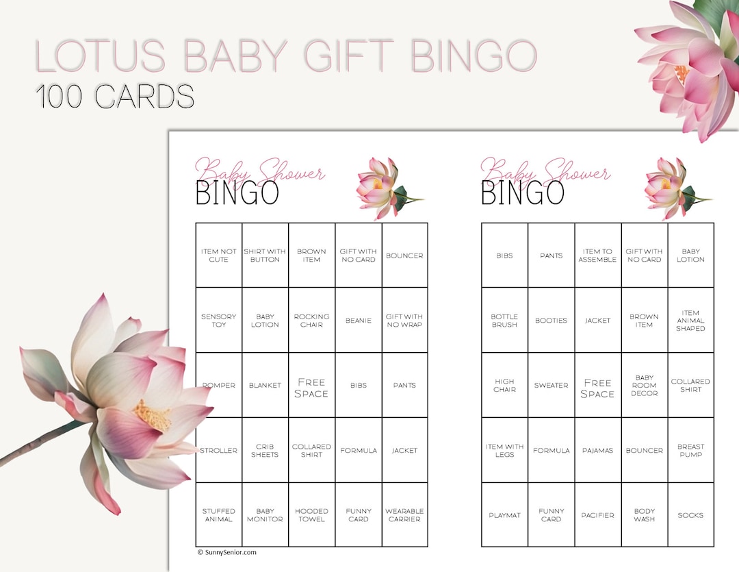 Printable Pink Lotus Baby Shower Gift Bingo: A Fun Twist on Gift Giving ...