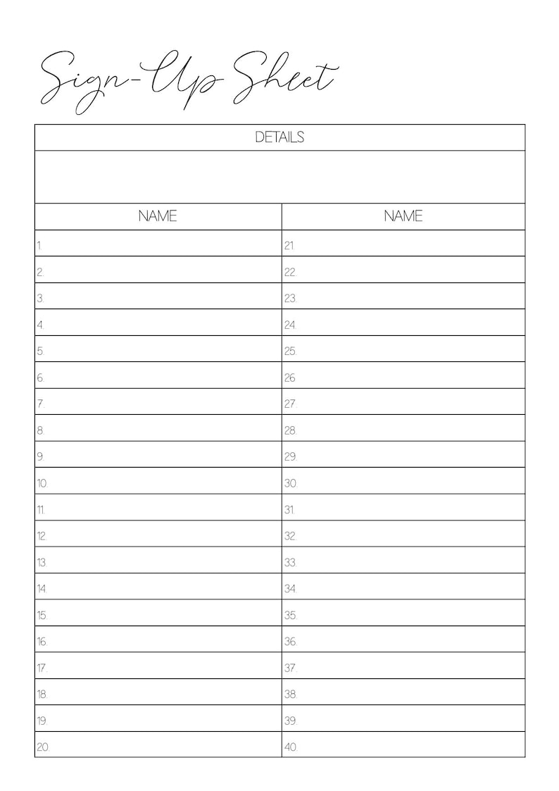 Printable Sign-up Sheet: Organize Events and Gather Information ...