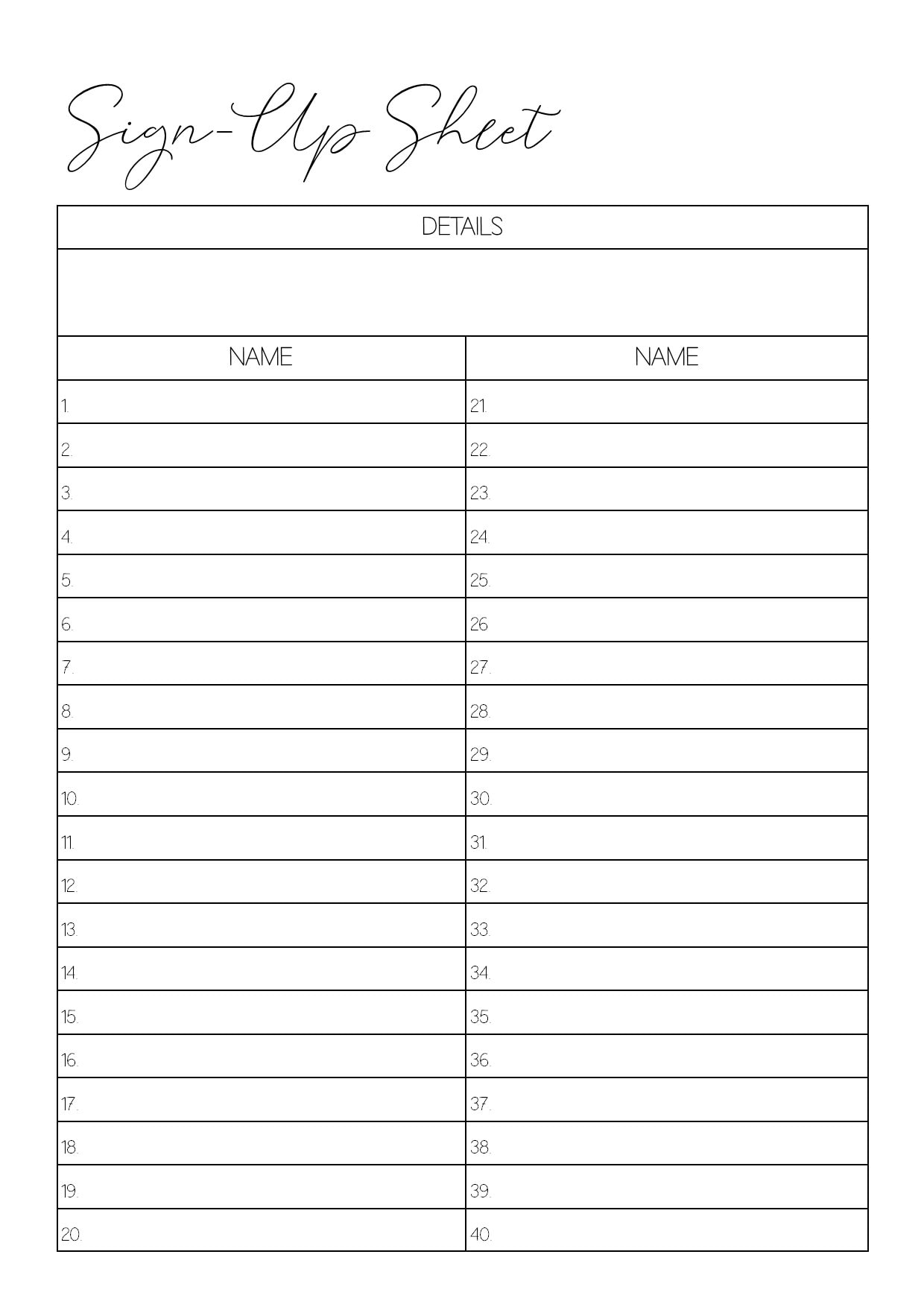 Printable Sign-up Sheet: Organize Events and Gather Information ...