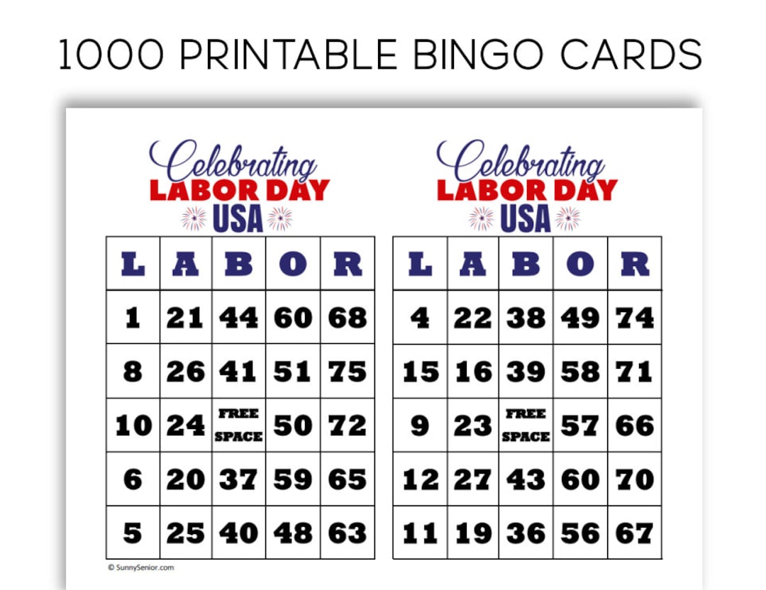 Labor Day Bingo for Your Party 1000 Printable Cards - Etsy