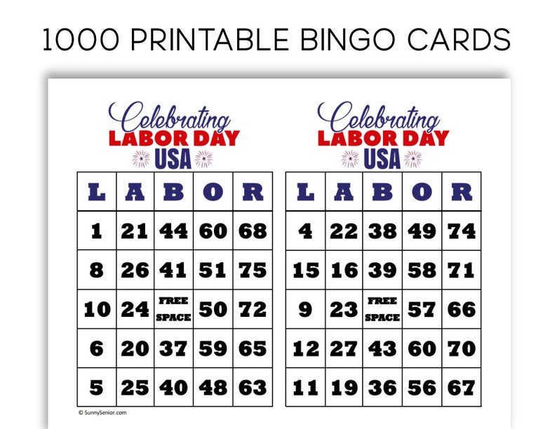 Labor Day Bingo for Your Party 1000 Printable Cards - Etsy