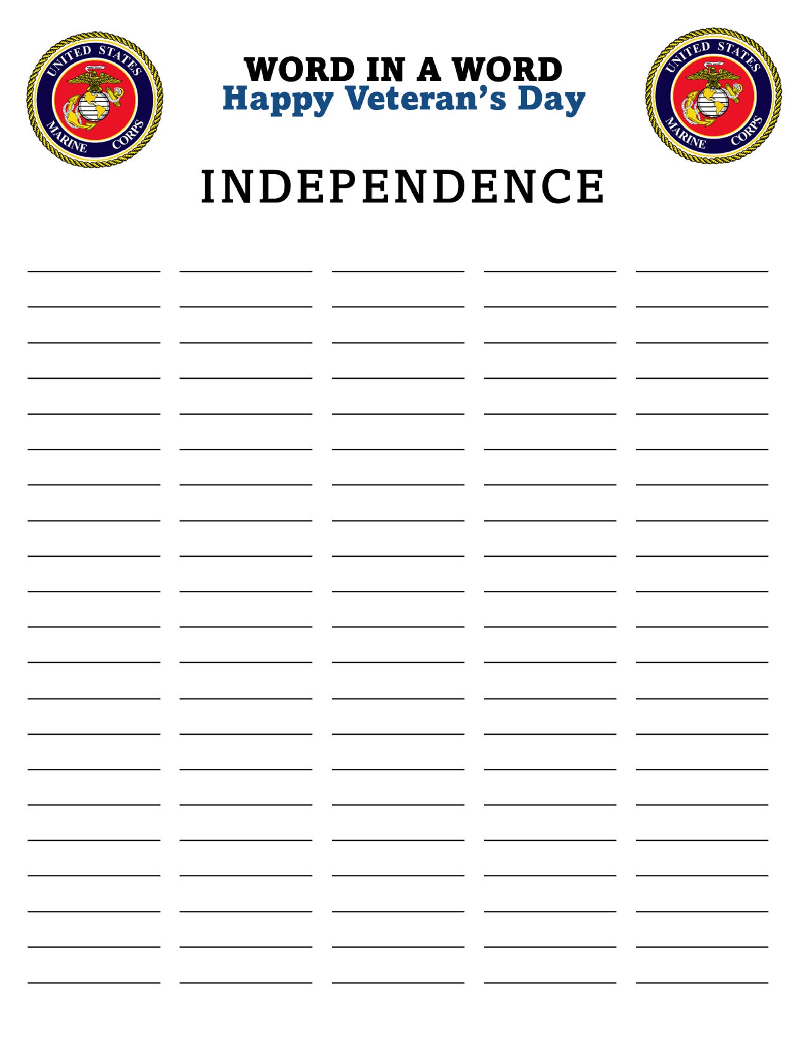 Veterans Day Word in a Word Games: 8 Printable Puzzles - Etsy