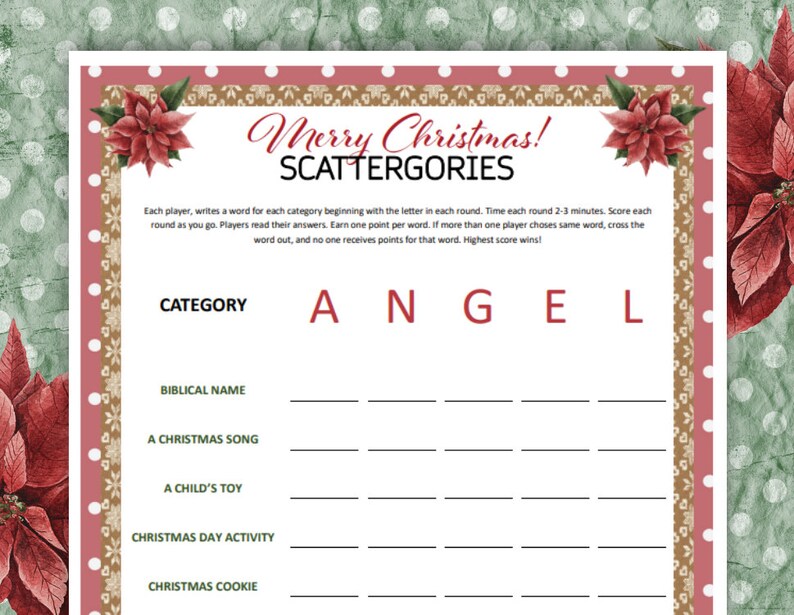 Christmas Scattergories Game, Printable Holiday Party Games. Christmas ...
