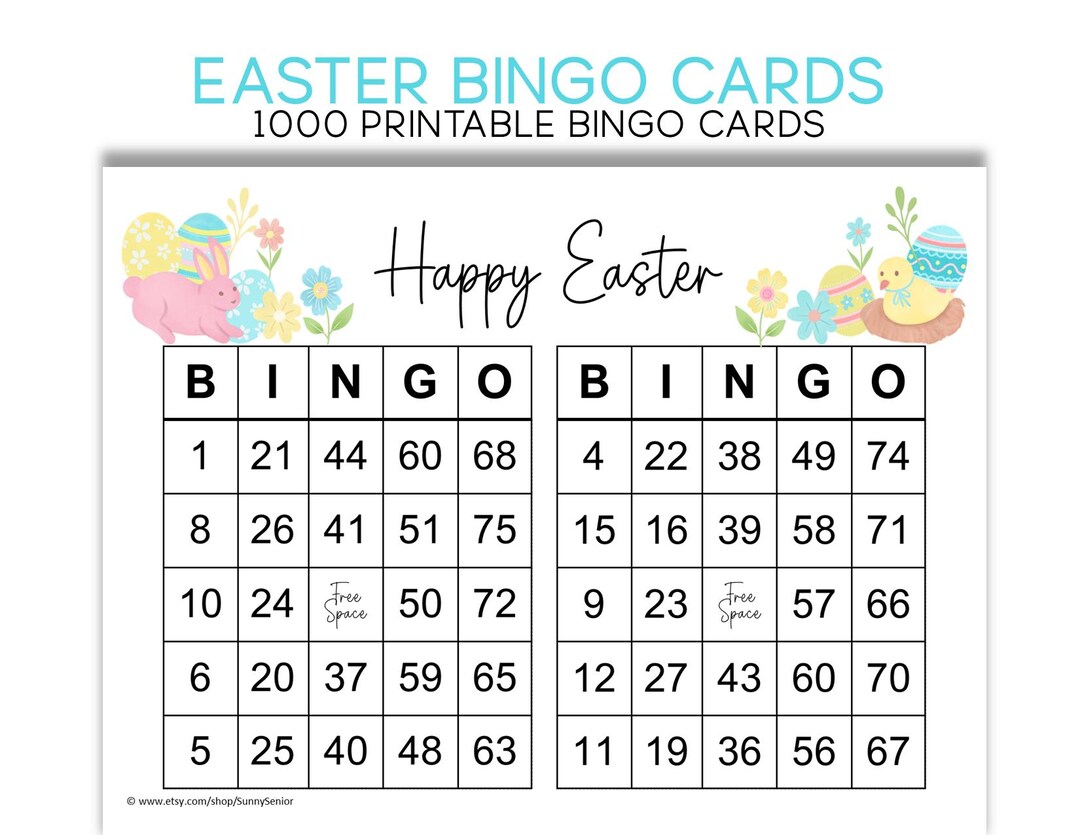 1000 Printable Easter Bingo Cards - Fun Holiday Game for Kids, Families ...