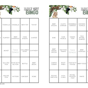 Jungle Baby Shower Gift Bingo: the Perfect Addition to Your Baby Shower ...