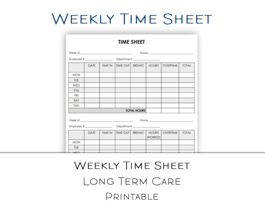 Weekly Employee Time Sheet Printable: Two-week Log (PDF Download) - Etsy