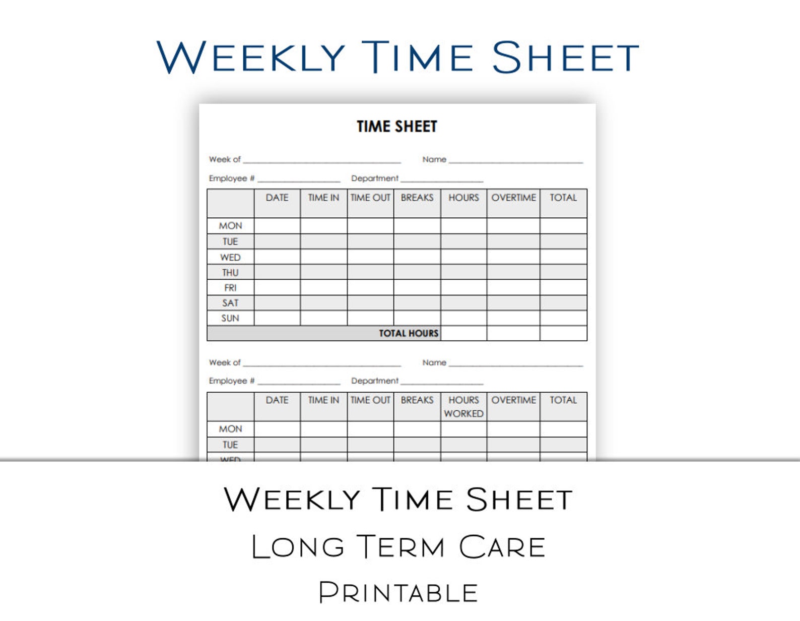 Weekly Employee Time Sheet Printable: Two-week Log (PDF Download) - Etsy