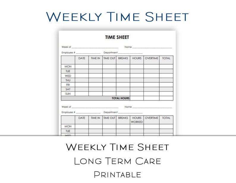 Weekly Employee Time Sheet Printable: Two-week Log (PDF Download ...