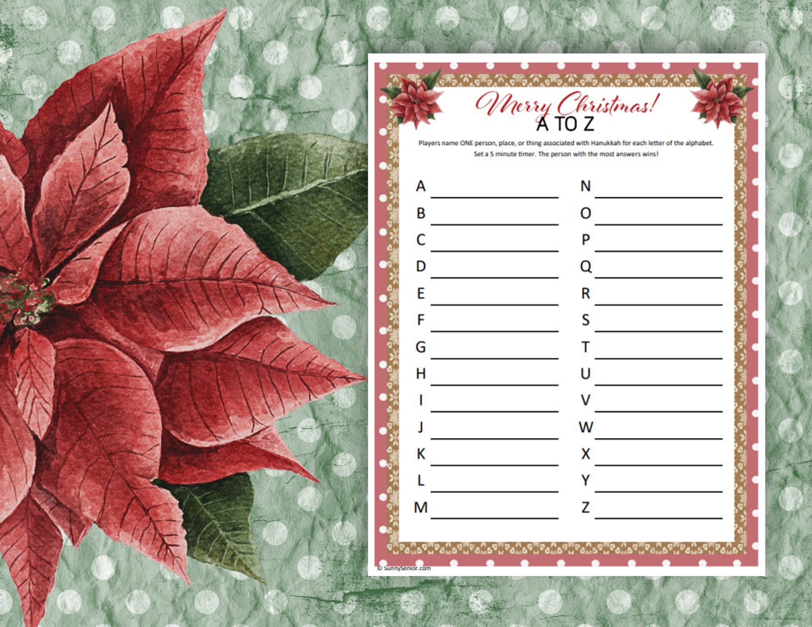 Christmas A to Z Party Game, Printable Holiday Party Games. Christmas ...