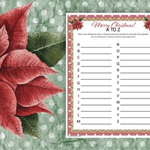Christmas A to Z Party Game, Printable Holiday Party Games. Christmas ...