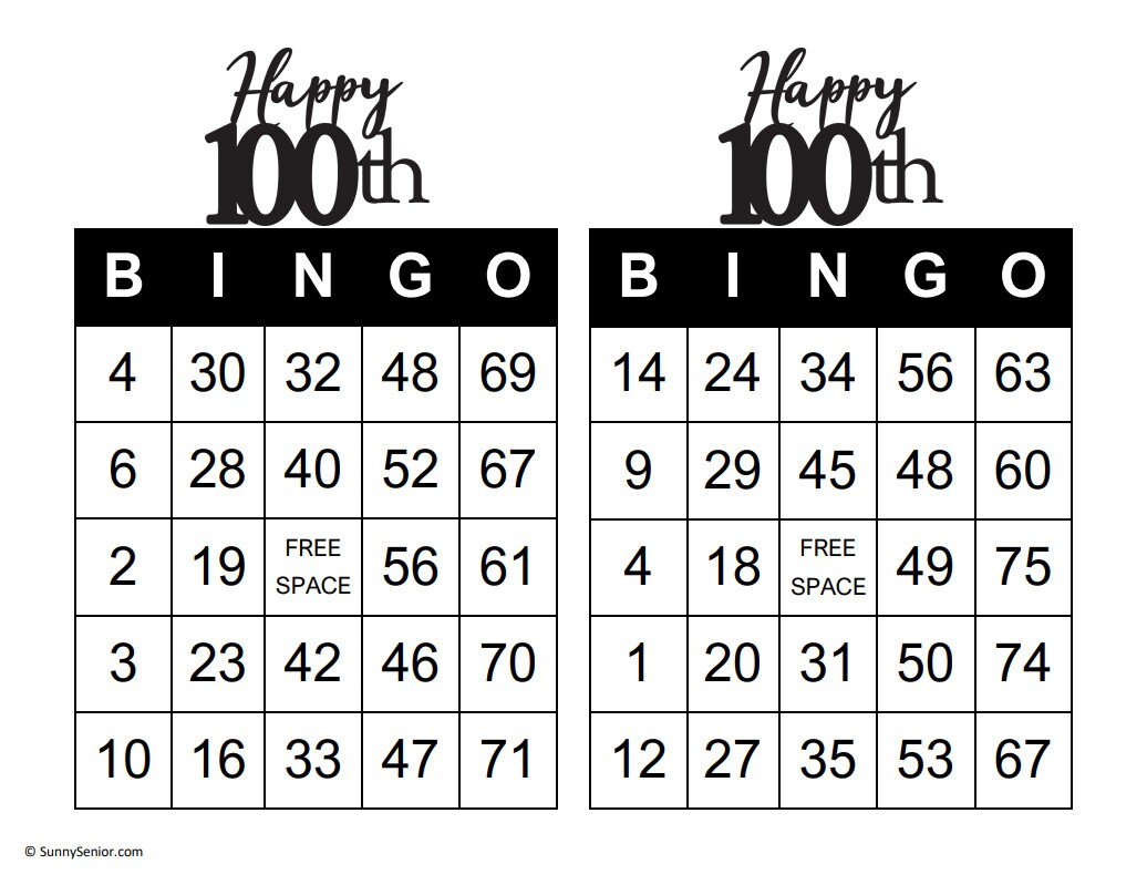 100th Birthday Bingo for Adults, Printable 100th Birthday Party Game ...