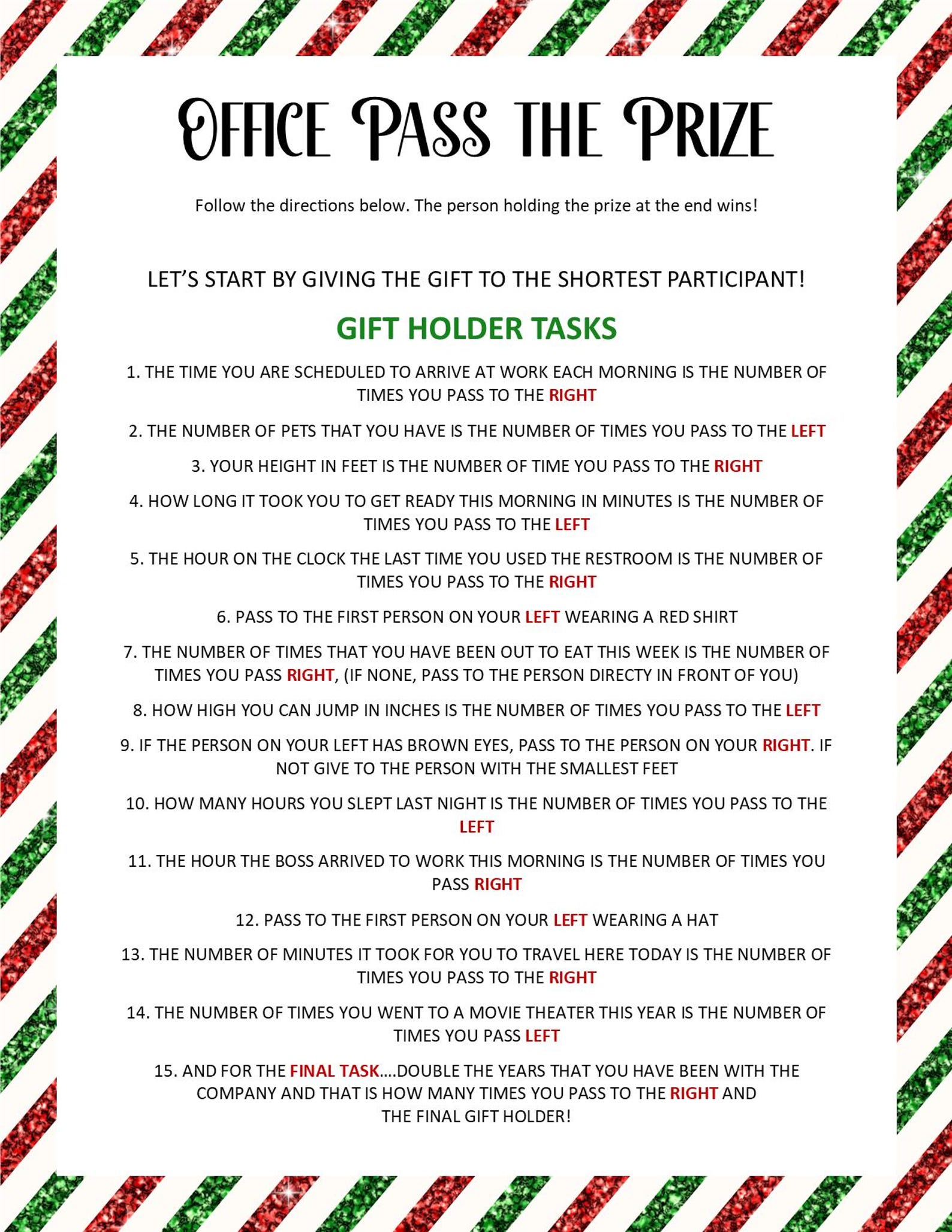 Holiday Office Party Game - Pass the Prize Printable Edition for Team ...