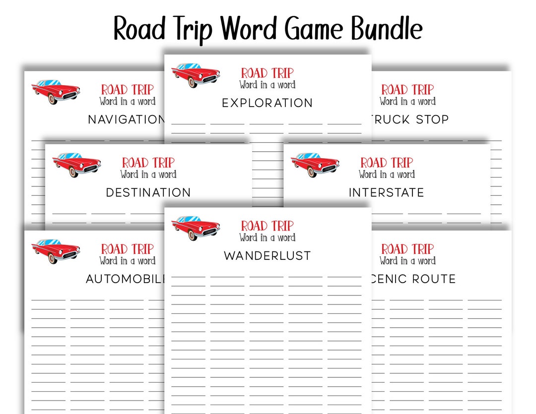 Road Trip Word Quest: 8 Printable Party Games for Wordplay Fun on the ...