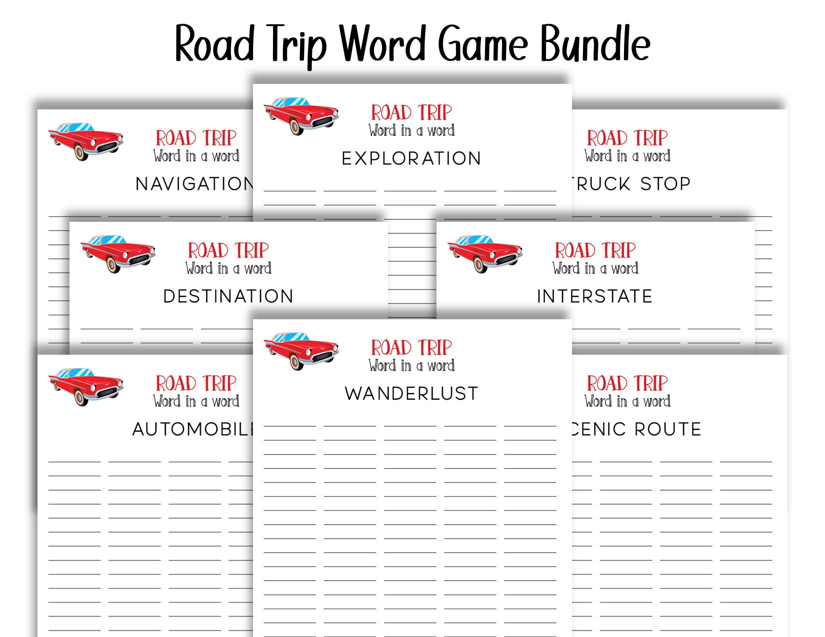 Road Trip Word Quest: 8 Printable Party Games for Wordplay Fun on the ...