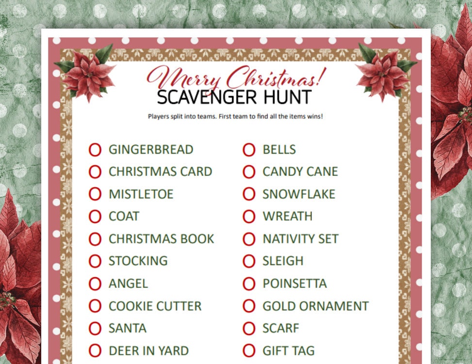 Christmas Scavenger Hunt, Printable Holiday Scavenger Hunt for Kids ...