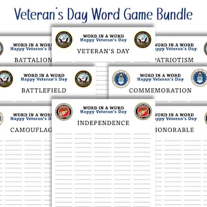 Veterans Day Word in a Word Games: 8 Printable Puzzles - Etsy