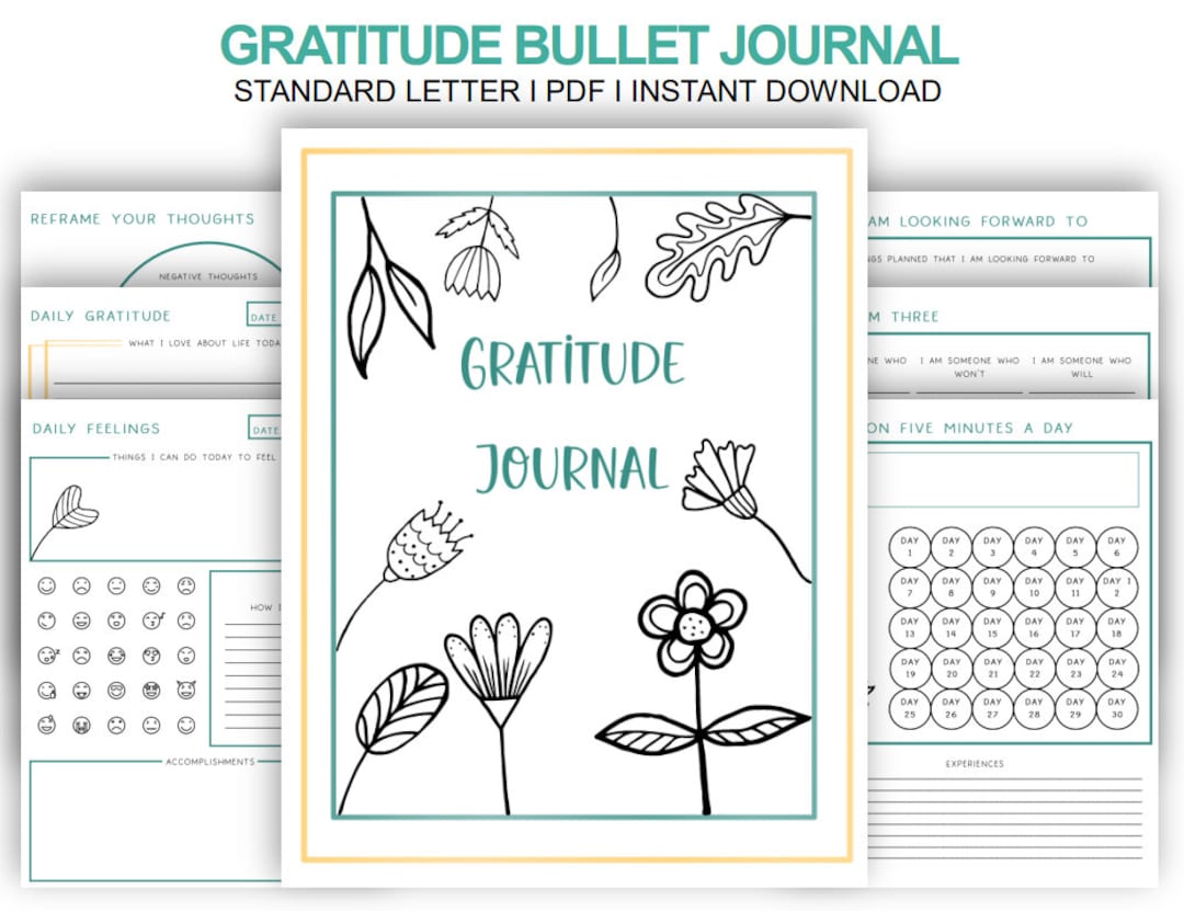 Gratitude Journal, Printable With Bullets & Prompts - Etsy
