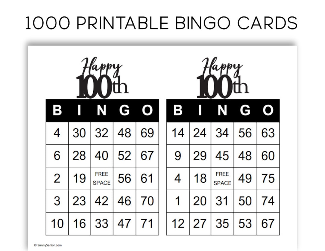 100th Birthday Bingo for Adults, Printable 100th Birthday Party Game ...