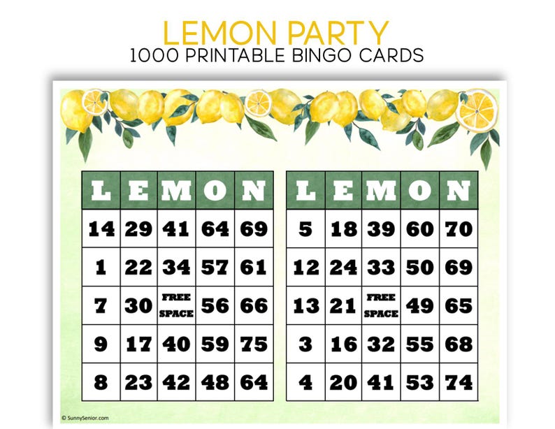 Lemon Bingo Cards: 1000 Printable Cards for Lemonade Party (PDF) - Etsy
