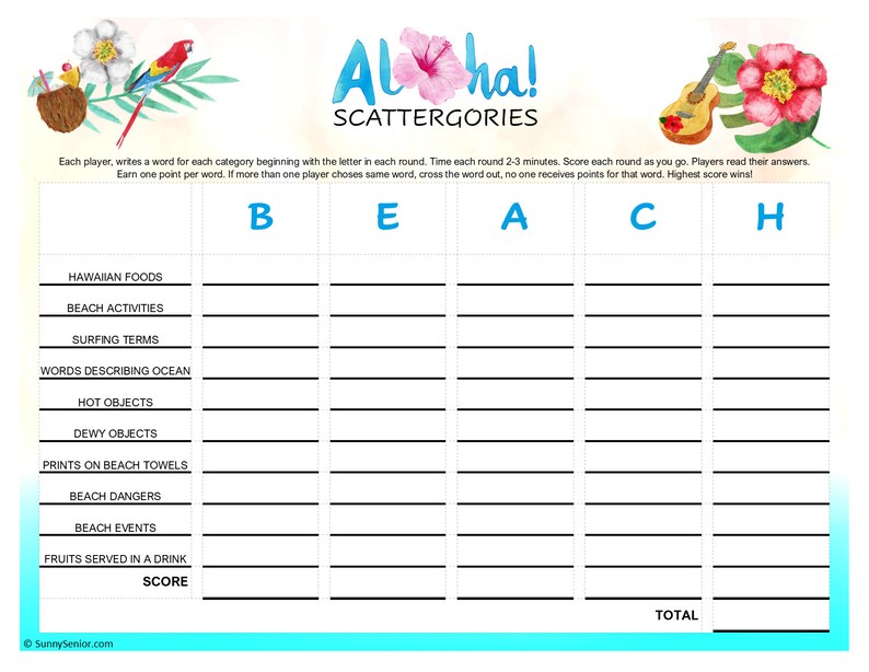 5 Pack Luau Scattergories Bonanza - Printable Luau-themed Games Bundle ...