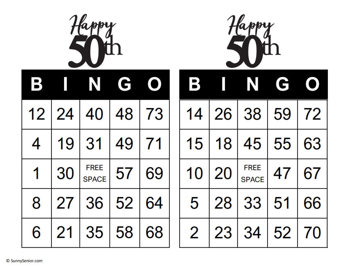 Happy 50th Birthday Printable Bingo Cards - Set of 1000 - Etsy