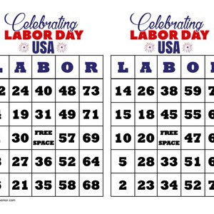 Labor Day Bingo for Your Party - 1000 Printable Cards - Etsy